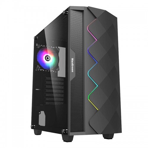 MaxGreen Mid Tower Tempered Glass RGB Gaming Desktop Casing